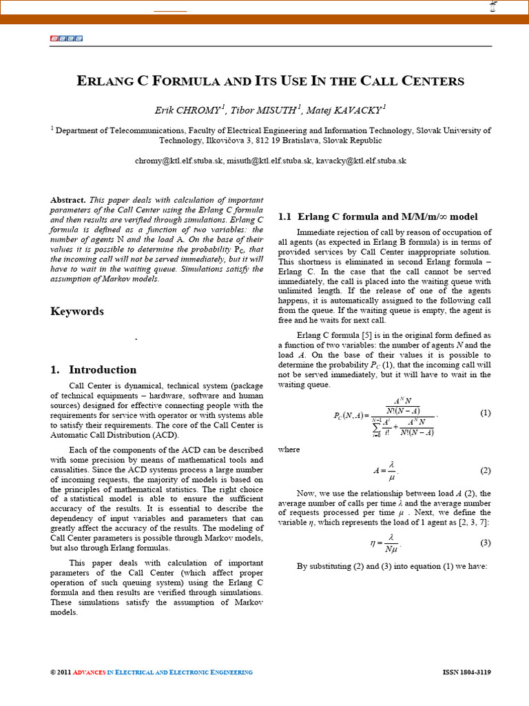 Erlang C Formula | PDF