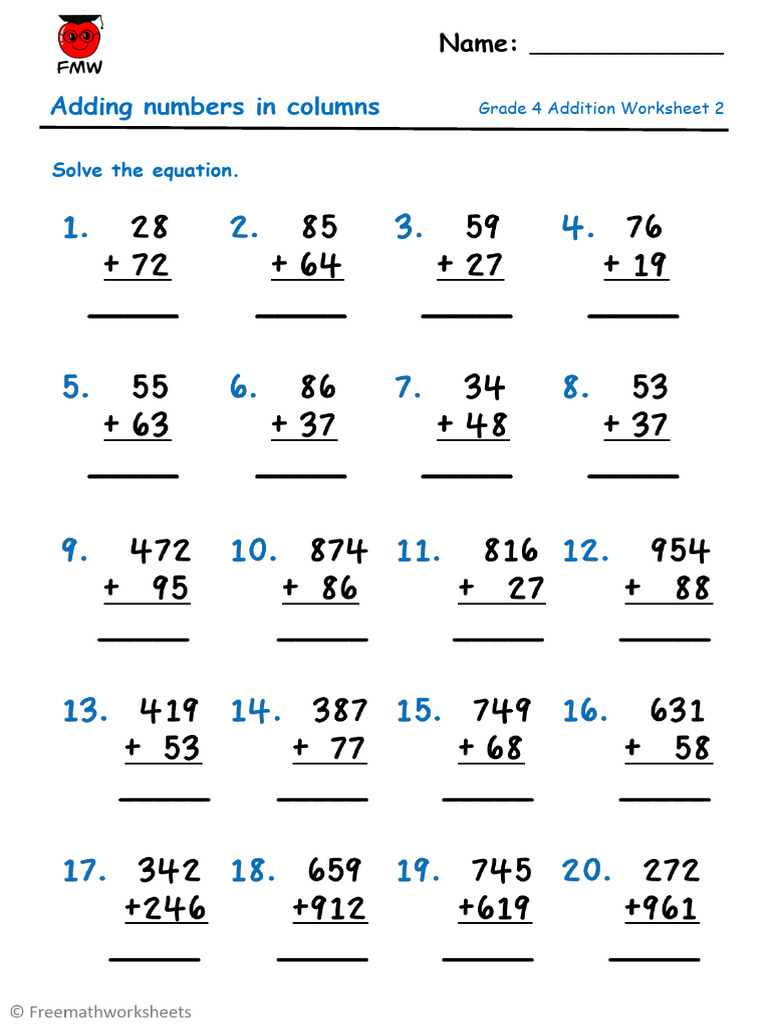 Grade 4 Addition Worksheet 2 | PDF