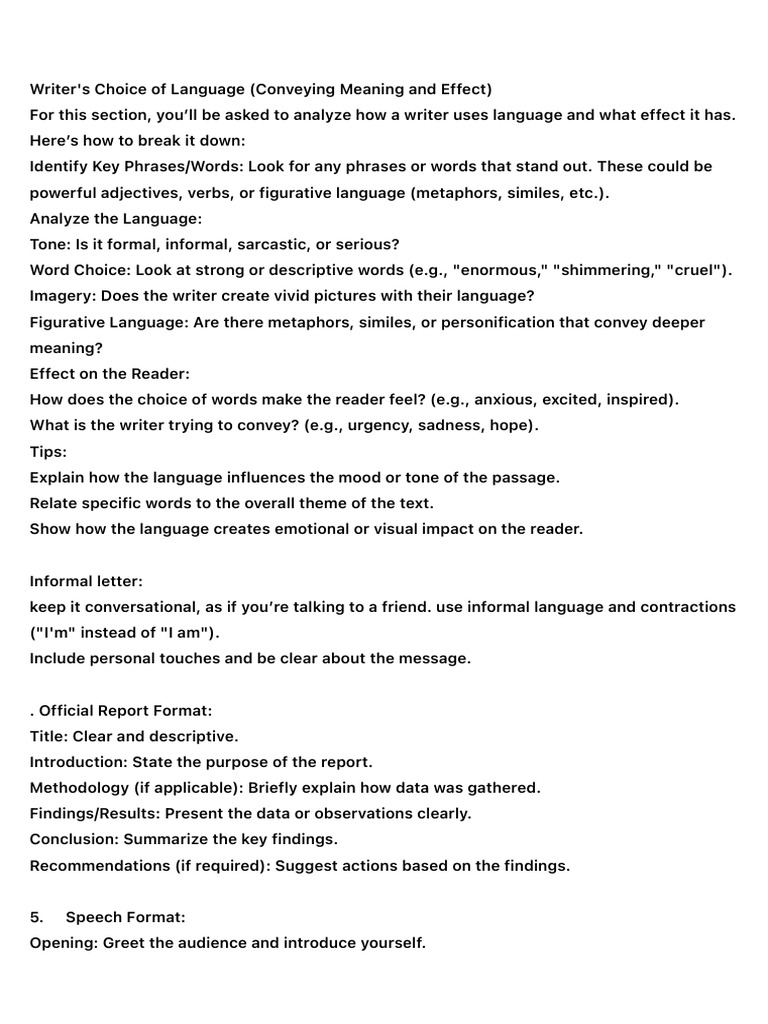 Writer's Choice of Language (Conveying Meaning and Effect) | PDF | Word ...