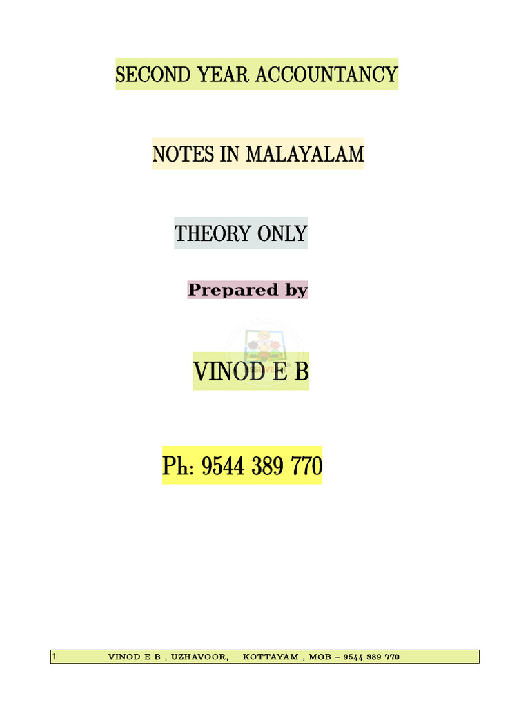 Hsslive Xii Accountancy Malayalam Notes by Vinod | PDF