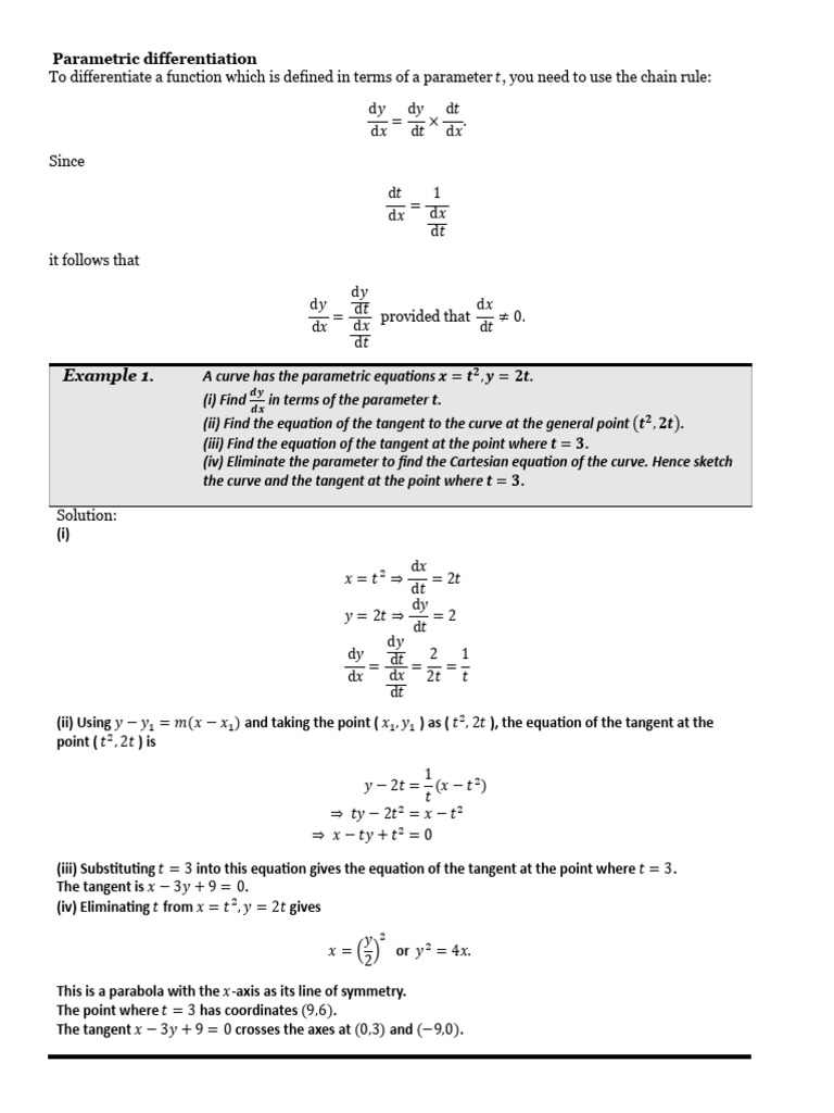 Parametric Differentiation 085559 | PDF | Tangent | Equations
