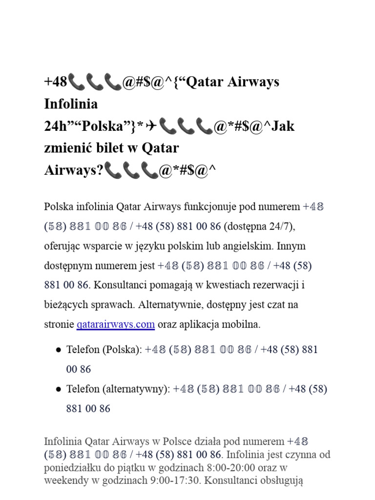 Qatar Airways Infolinia 24h Polska Jak Zmienic Bilet W Qatar Airways | PDF