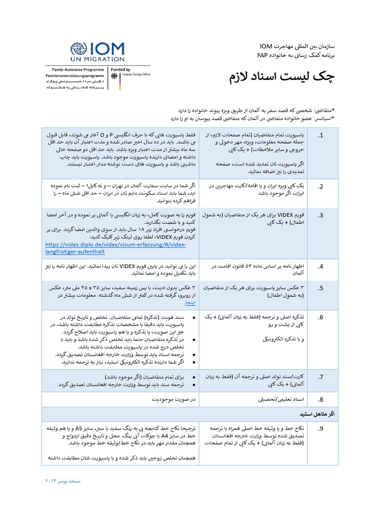 DARI Documents Checklist - Tehran | PDF