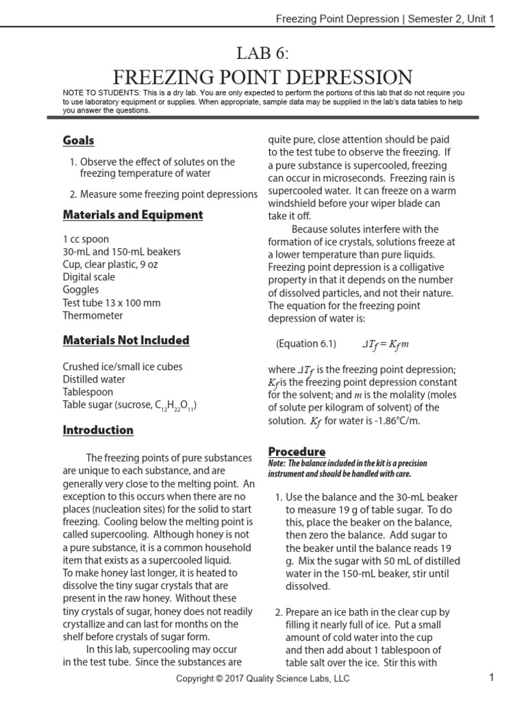1.4.4 Lab - Freezing Point Depression (Lab) | PDF | Melting Point ...