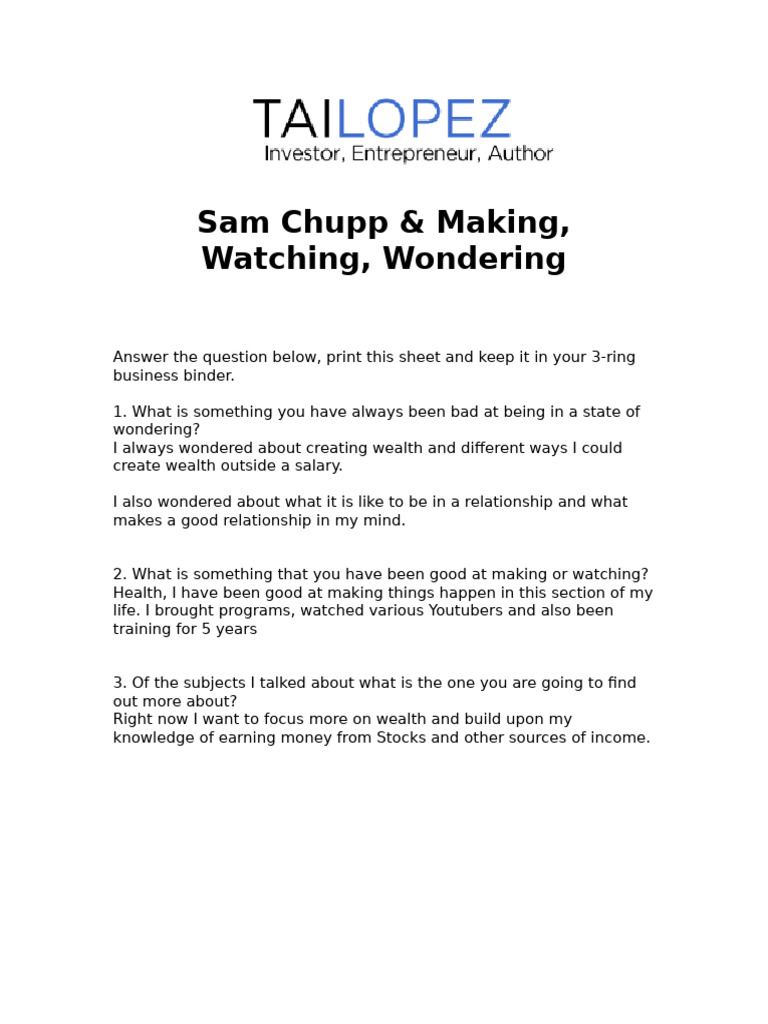 Sam Chupp Making Watching Wondering | PDF