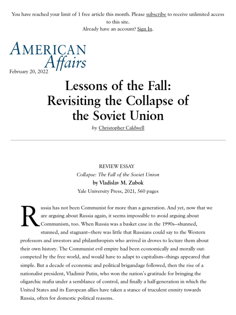Lessons of The Fall - Revisiting The Collapse of The Soviet Union ...