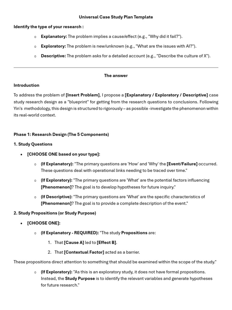 Universal Case Study Plan Template | PDF