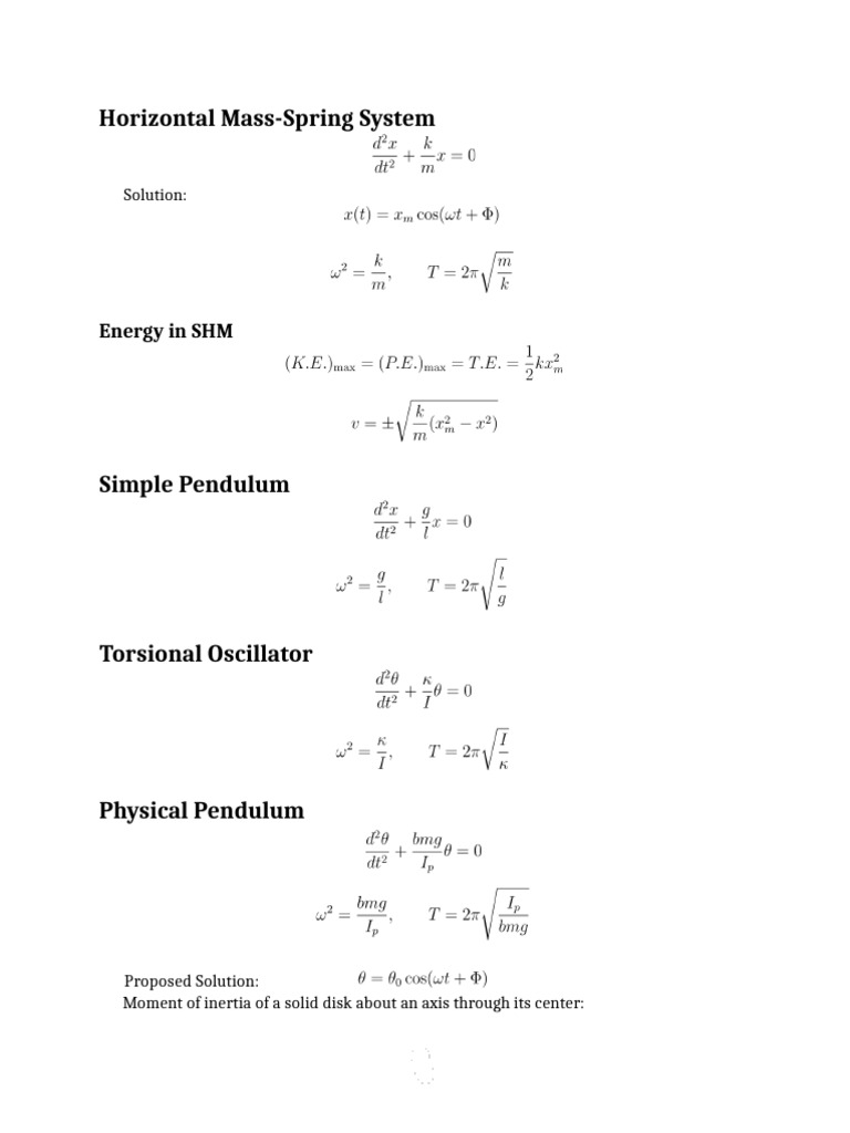 Waves and Oscillation Formula Sheet | PDF
