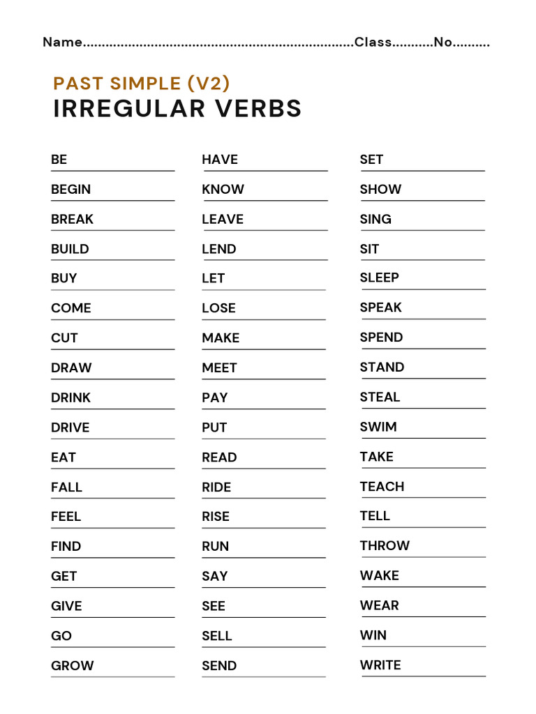 Past Simple Irregular Verbs List | PDF