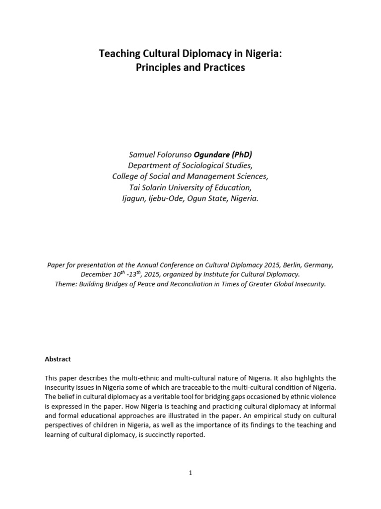 Teaching Cultural Diplomacy in Nigeria Principles and Practices, Dr ...