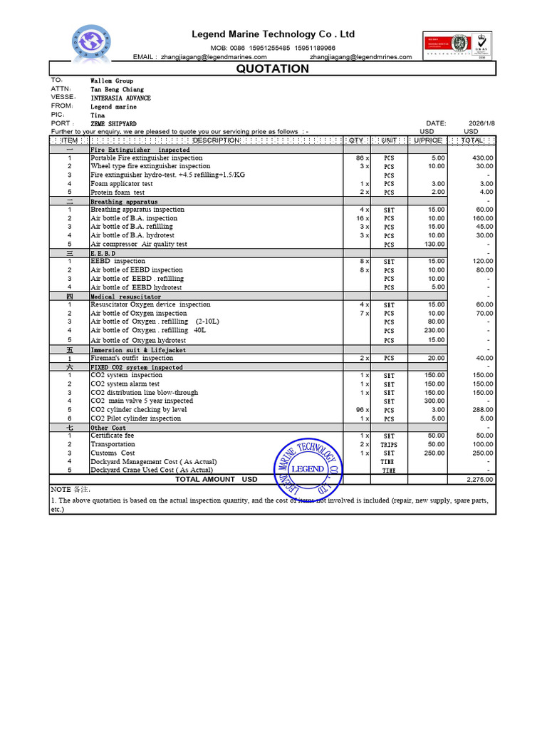 2026-1-8 Interasia Advance Quotation Co2 | PDF | Equipment | Respiration