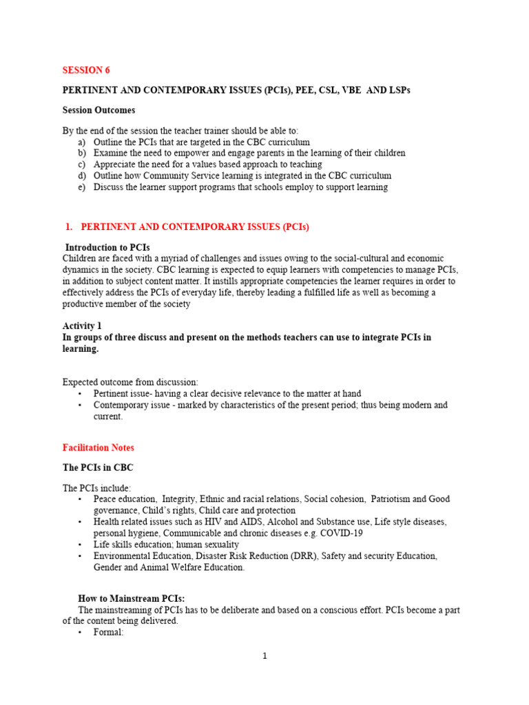 PCIs, VBE, PEE and CSL For Tutor Training - Notes | PDF | Mentorship ...