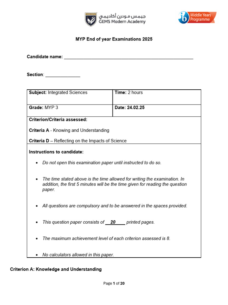 March Assessment - MYP 3 - 2024 - 25 | PDF | Genotype | Zygosity