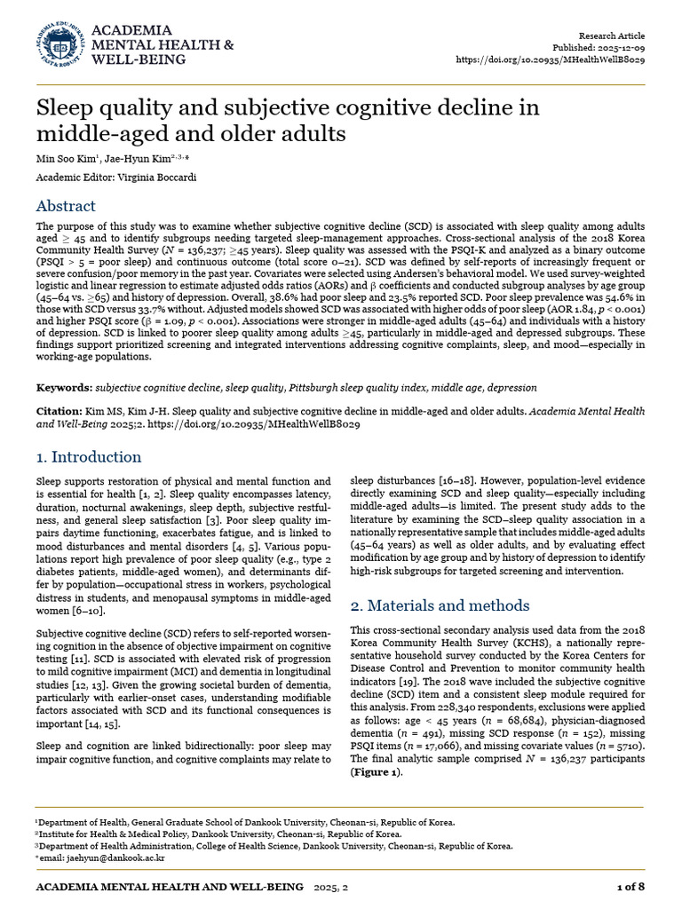 Sleep Quality and Subjective Cognitive d | PDF | Sampling (Statistics ...