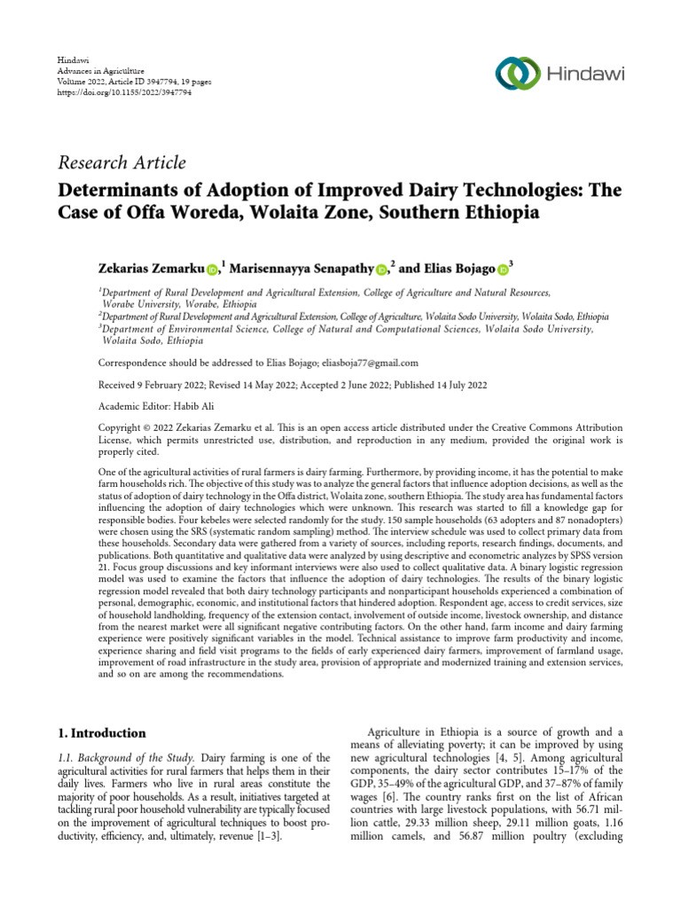 Improved Technology Adoption in Dairy Farming | PDF | Multicollinearity ...