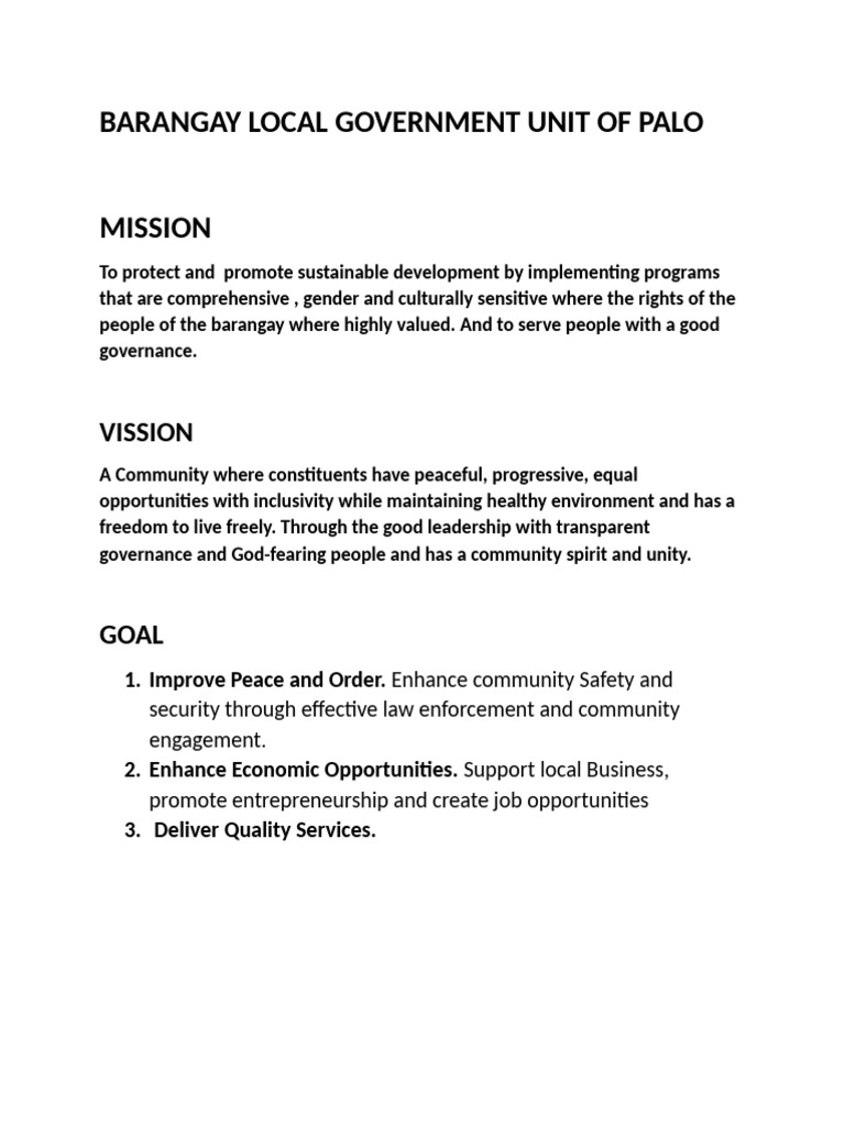 Barangay Mission and Vission | PDF