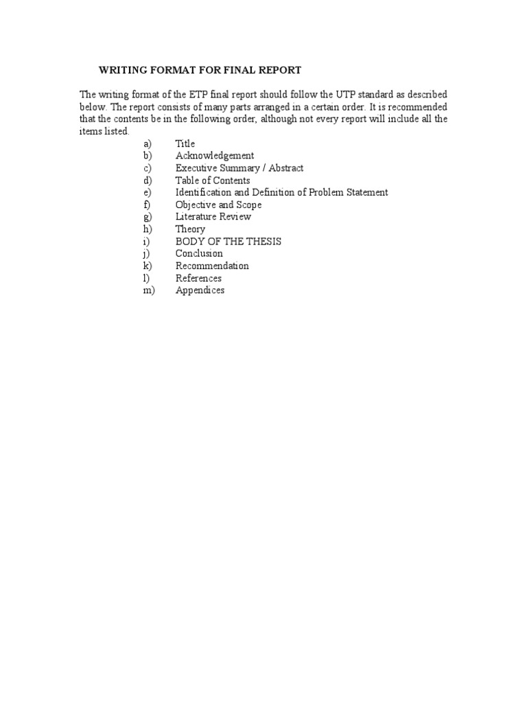 ETP Final Report Writing Guidelines | PDF | Abstract (Summary) | Literature Review