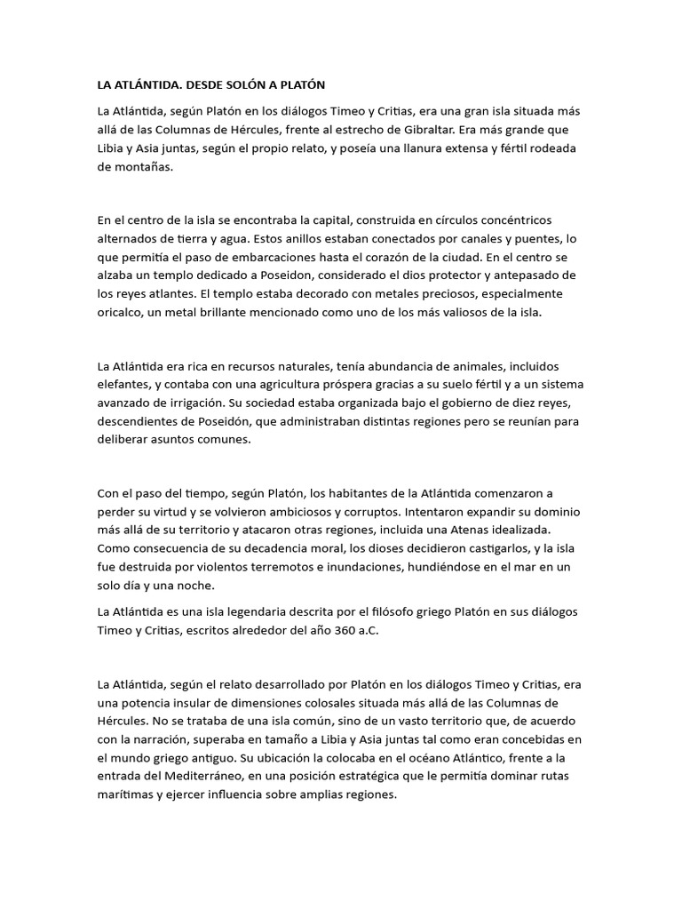 La Atlántida. Desde Solón A Platón | PDF | Atlantis | Platón
