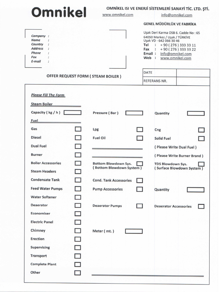 Boiler Offer Request Form (Steam Boiler) | PDF
