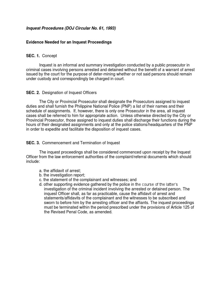 Inquest Procedures | Arrest | Prosecutor