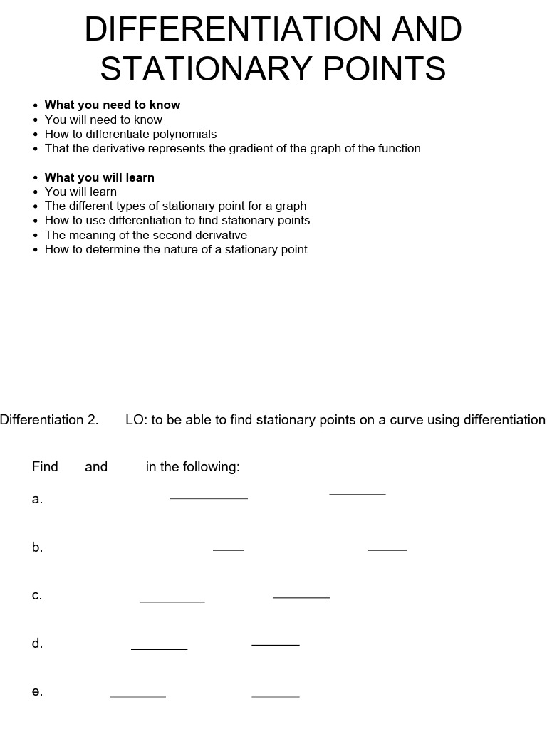 Share Differentiation & Stationary Points | PDF | Derivative | Curve