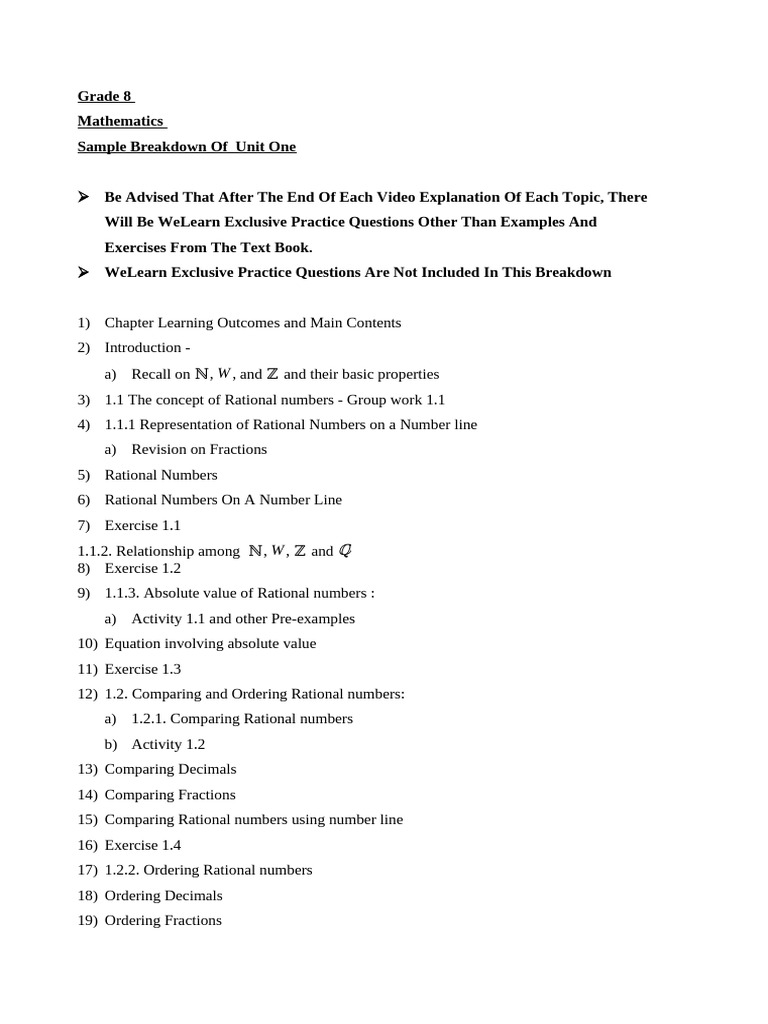 Sample Breakdown Grade 8 Math | PDF | Rational Number | Numbers