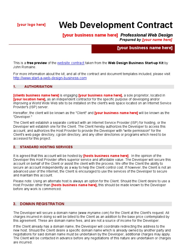 Web Development Contract: (Your Business Name Here) | Download Free PDF ...