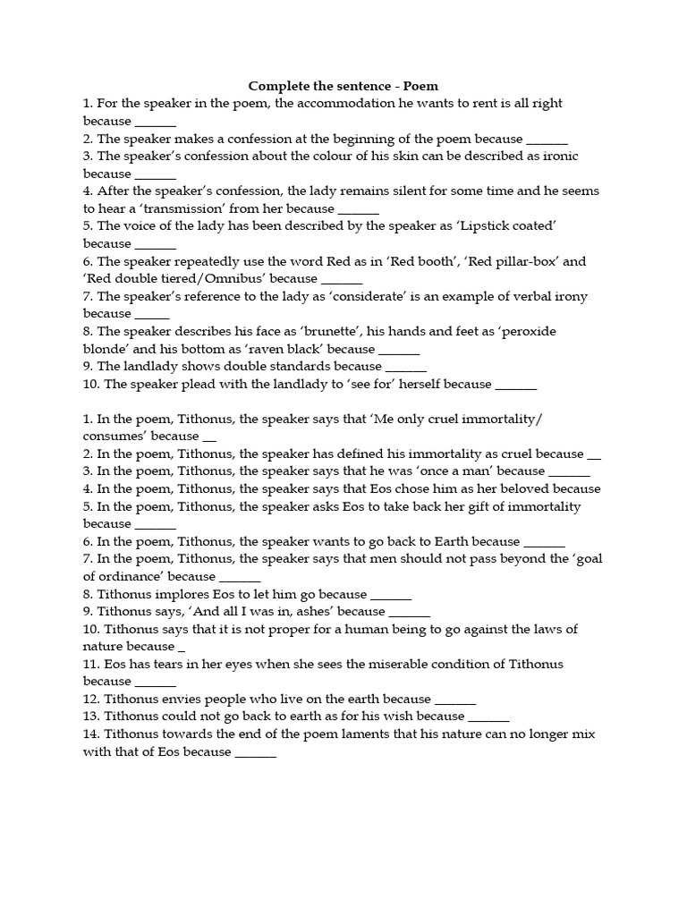 Complete The Sentence Poem | PDF | Ludwig Van Beethoven