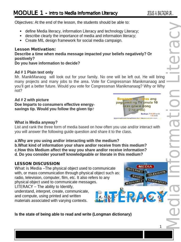 Module 1 Mil Subject Abm Class | PDF | Information Literacy | Information