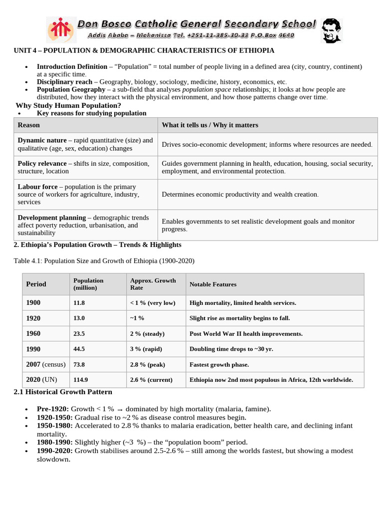 Grade 9 Geo Unit 4 Short Note | PDF | Demography | Economics