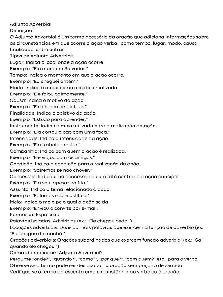 Adjunto Adverbial Definição O Adjunto Adverbial É Um Termo Acessório Da ...