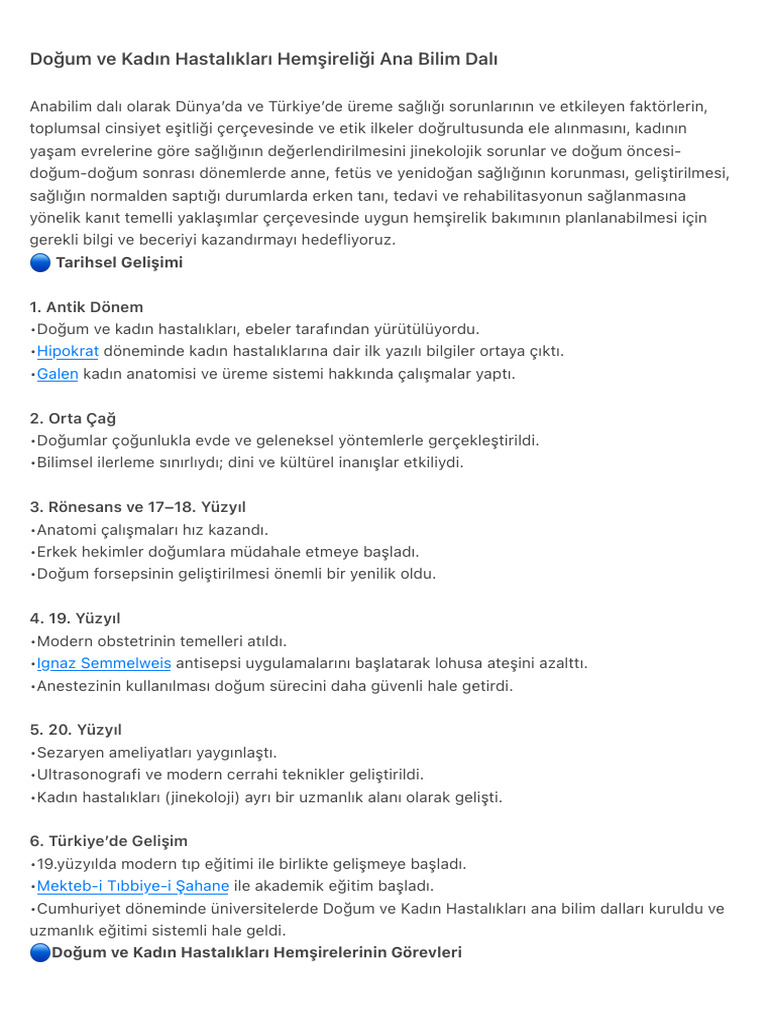 Doğum Ve Kadın Hastalıkları Hemşireliği Ana Bilim Dalı | PDF