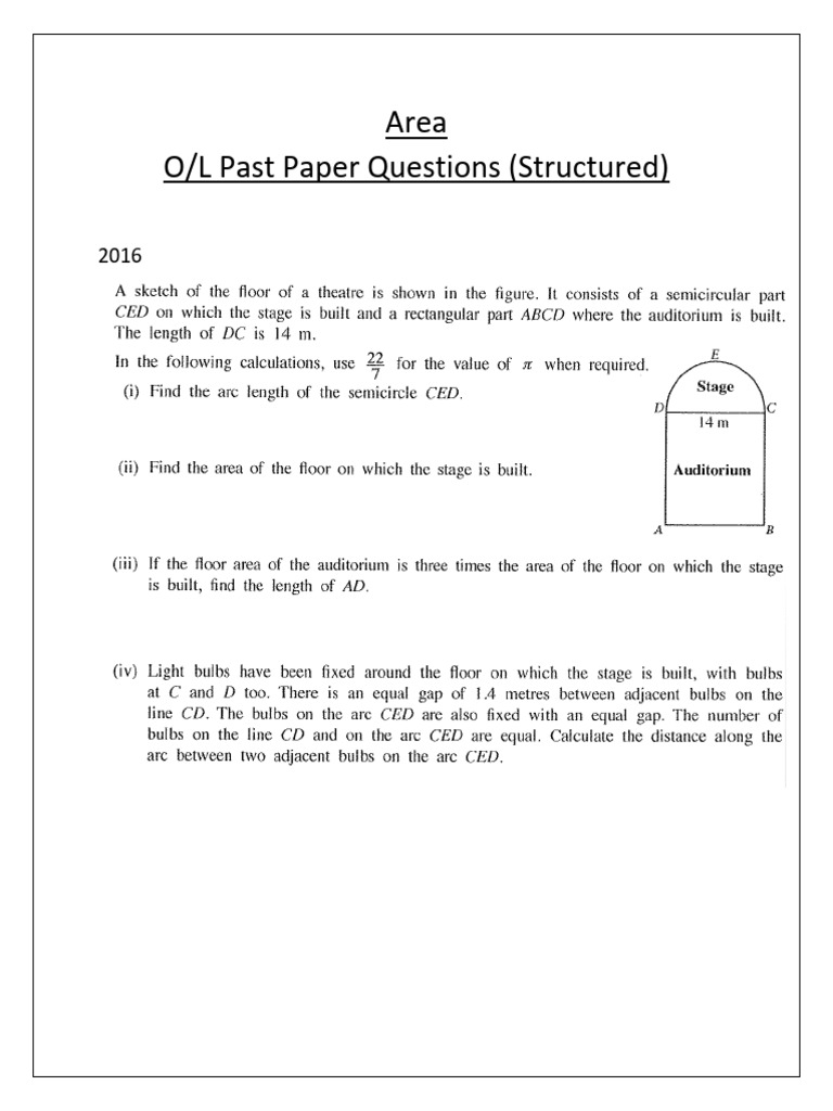 Area OL Past Paper Questions | PDF