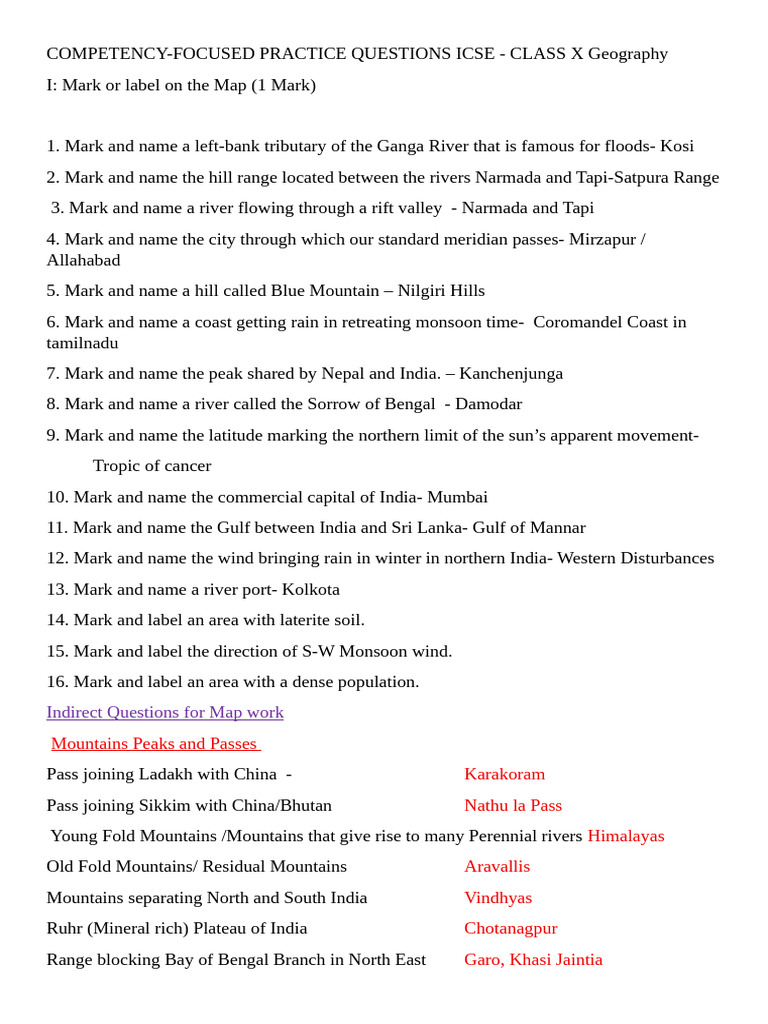Indirect Questions For Map | PDF | Himalayas | Earth Sciences
