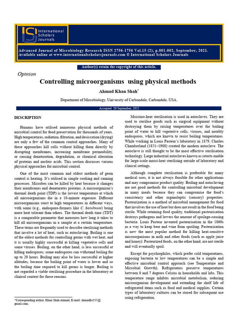 Controlling Microorganisms u Sing p Hysical Methods | PDF ...