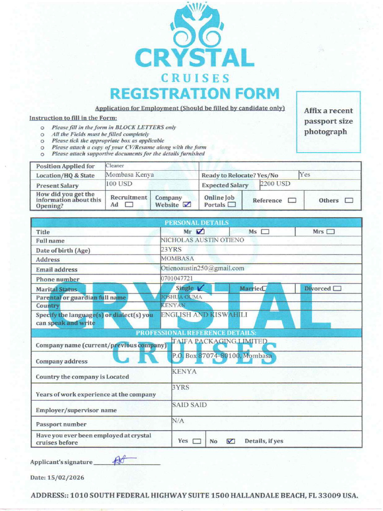 Crystal Cruises Forms | PDF