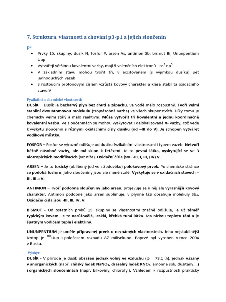 Struktura Vlastnosti a Chovani p3 p1 a Jejich Sloucenin | PDF