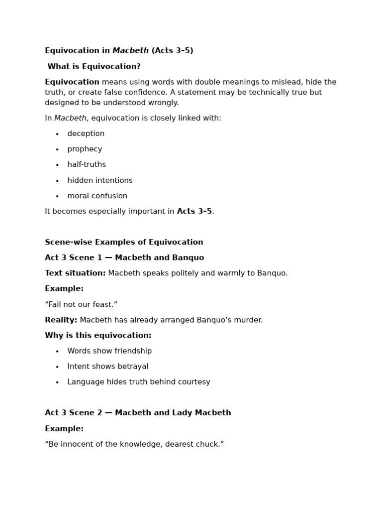 Equivocation in Acts 3 To 5 - 2025-26 | PDF | Macbeth