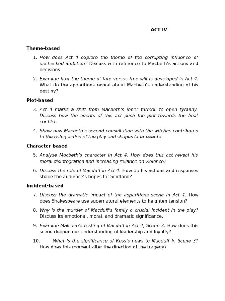Macbeth Sample Questions - Act IV | PDF | Macbeth