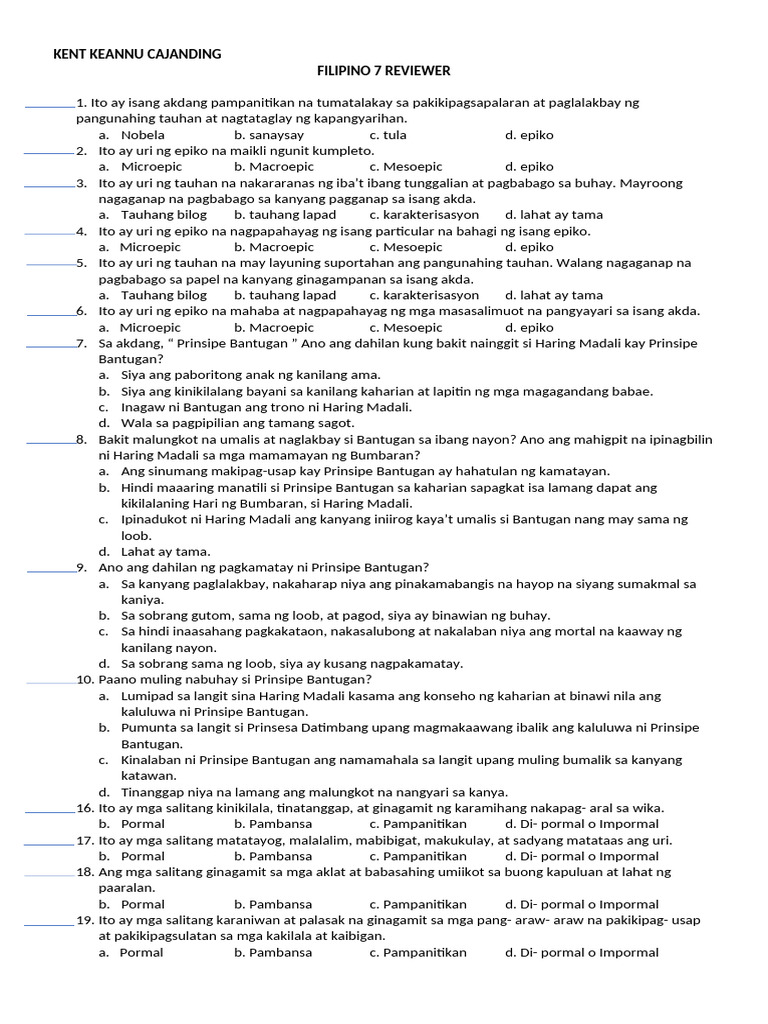 Filipino 7 Reviewer | PDF