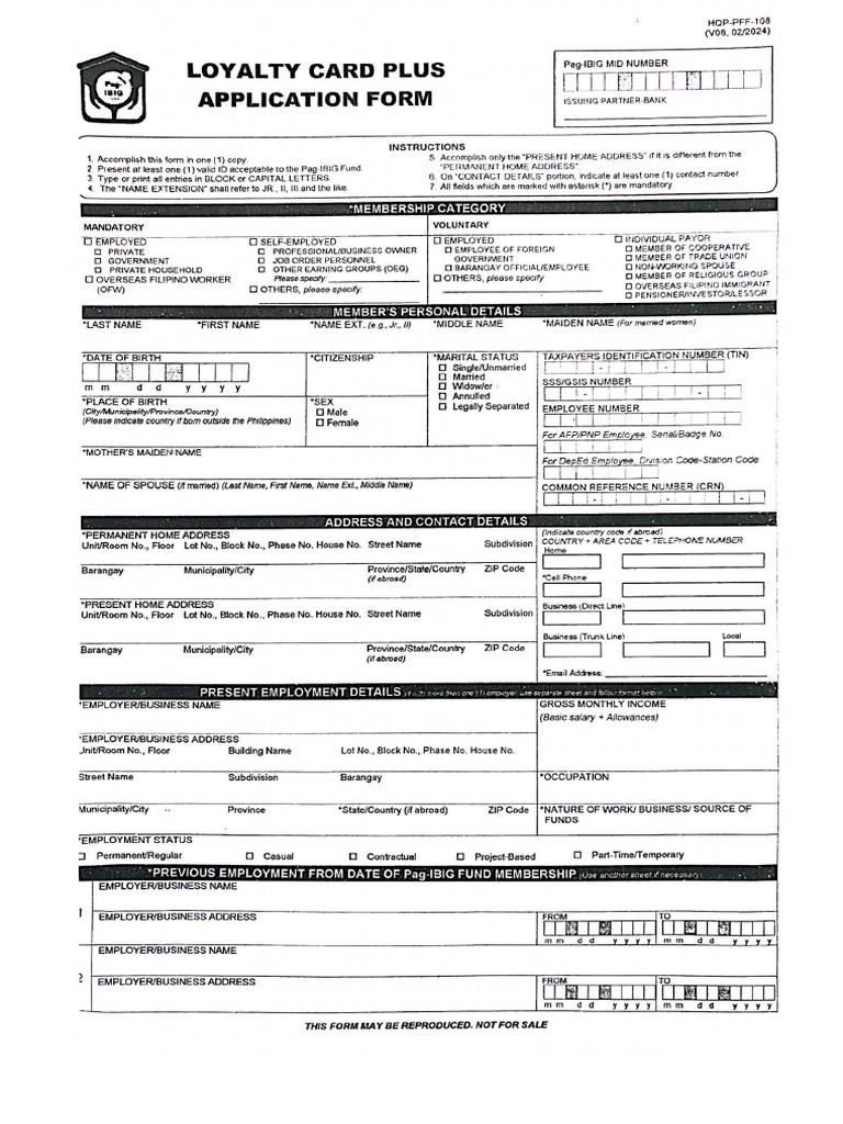 Loyalty Card Plus Application Form (1) | PDF