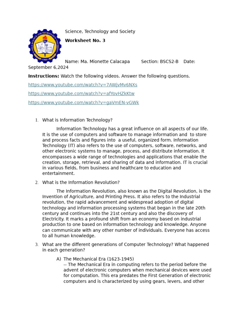 STS Worksheet3 | PDF | Integrated Circuit | Computing