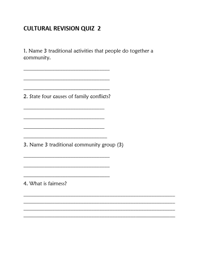 Cultural Revision Quiz 2 | PDF