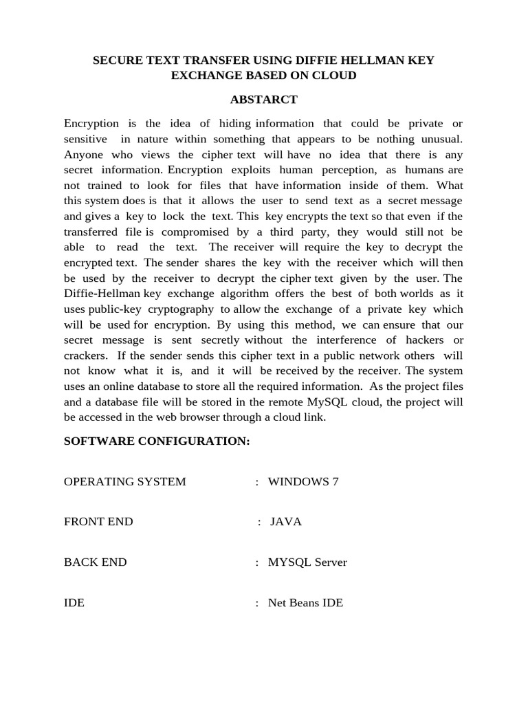 Secure Text Transfer Using Diffie Hellman Key Exchange Based On Cloud | PDF