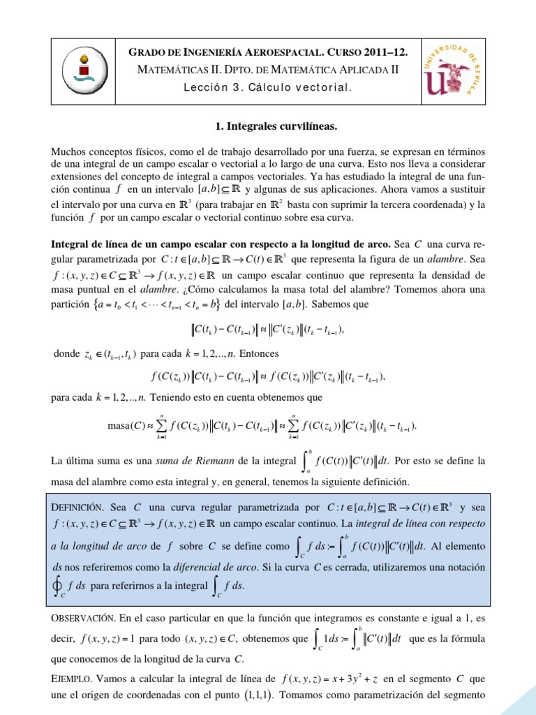 3.1 Integrales curvilíneas | Integral | Vector Euclidiano