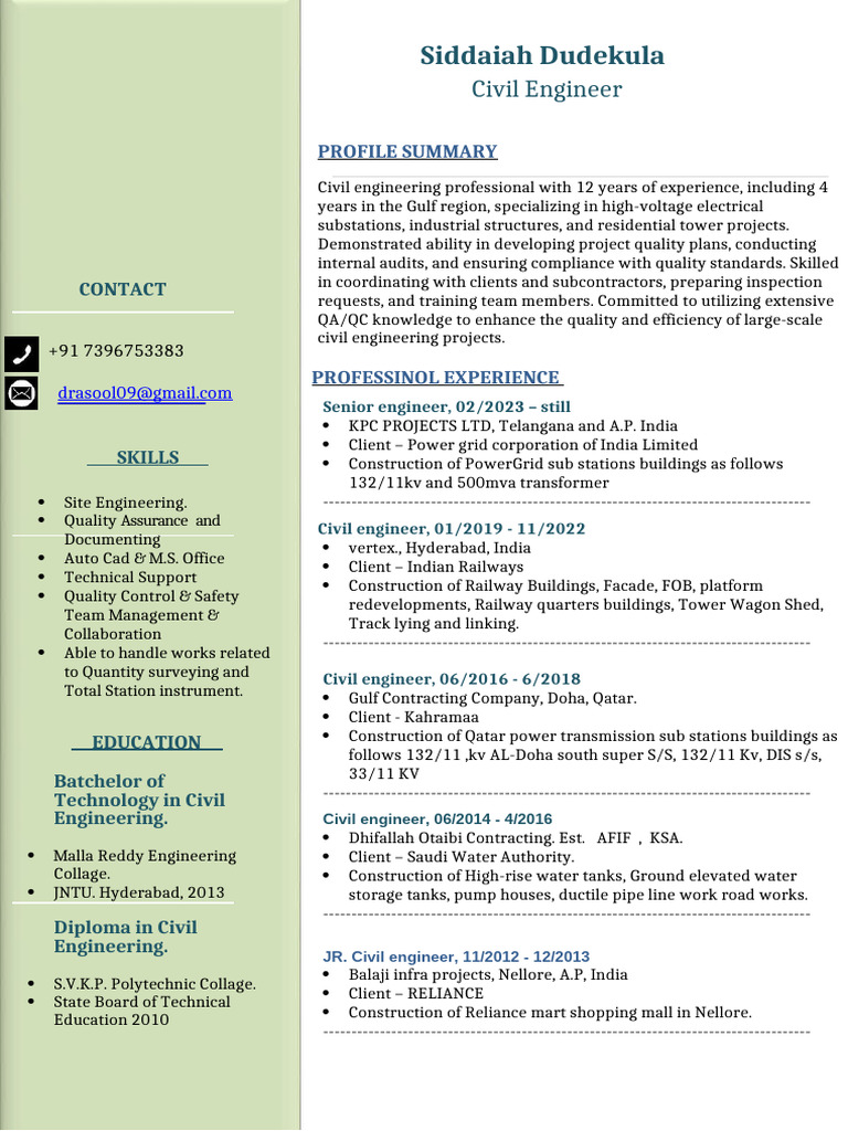 Javeed Ali - Civil Engr - CV PDF | PDF | Quality Assurance | Electric ...