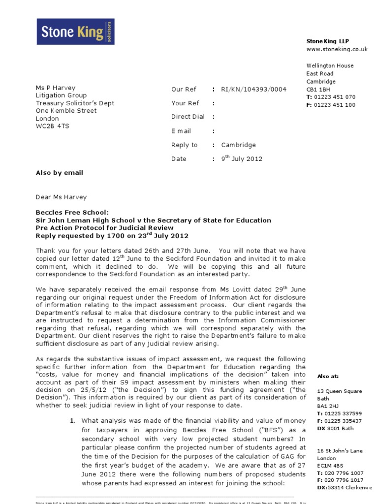 Stone King Letter To The DfE | PDF | Limited Liability Partnership | Law