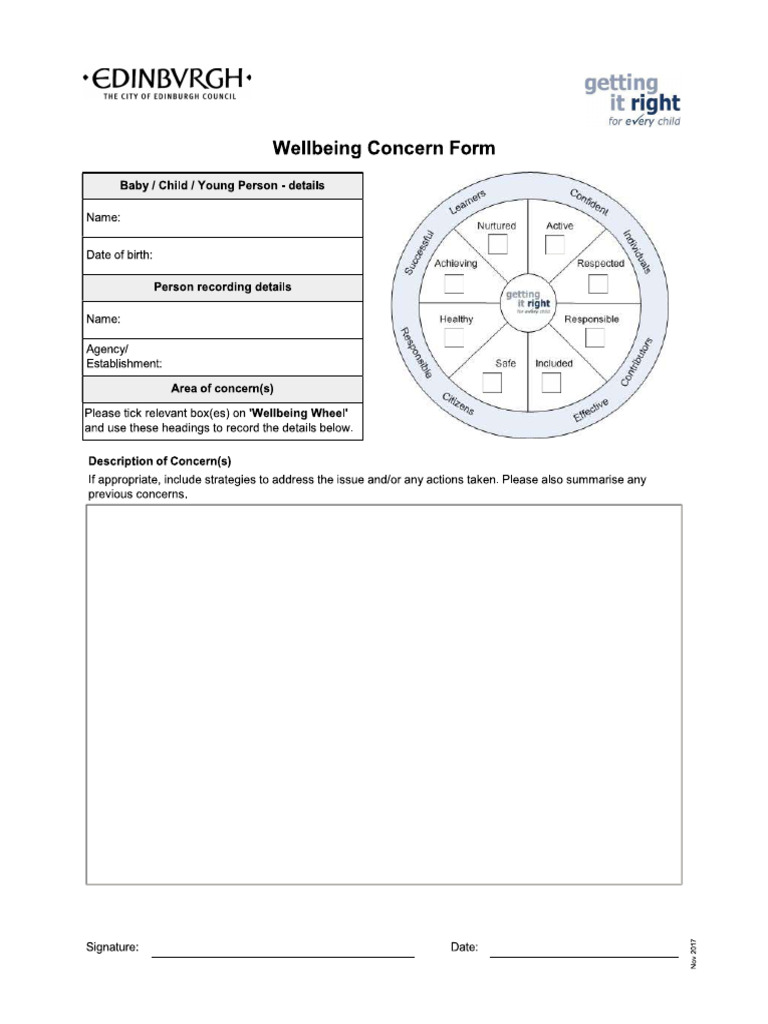 Blank Wellbeing Concern Form | PDF
