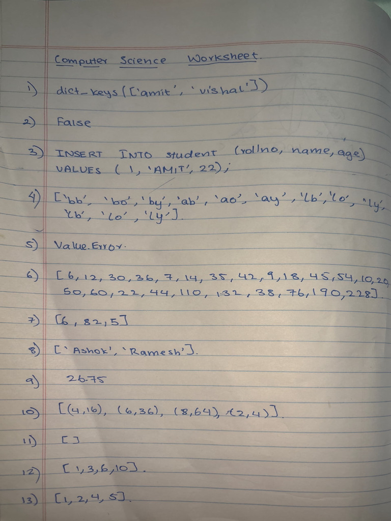 Computer Science Worksheet | PDF
