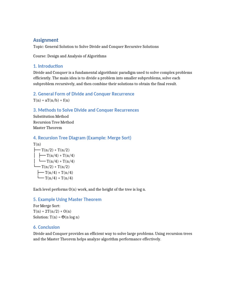 Divide and Conquer Assignment | PDF